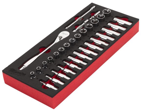 MILWAUKEE 3/8 RATCHET AND SOCKET SET WITH FOAM INSERT - 32 PC SET