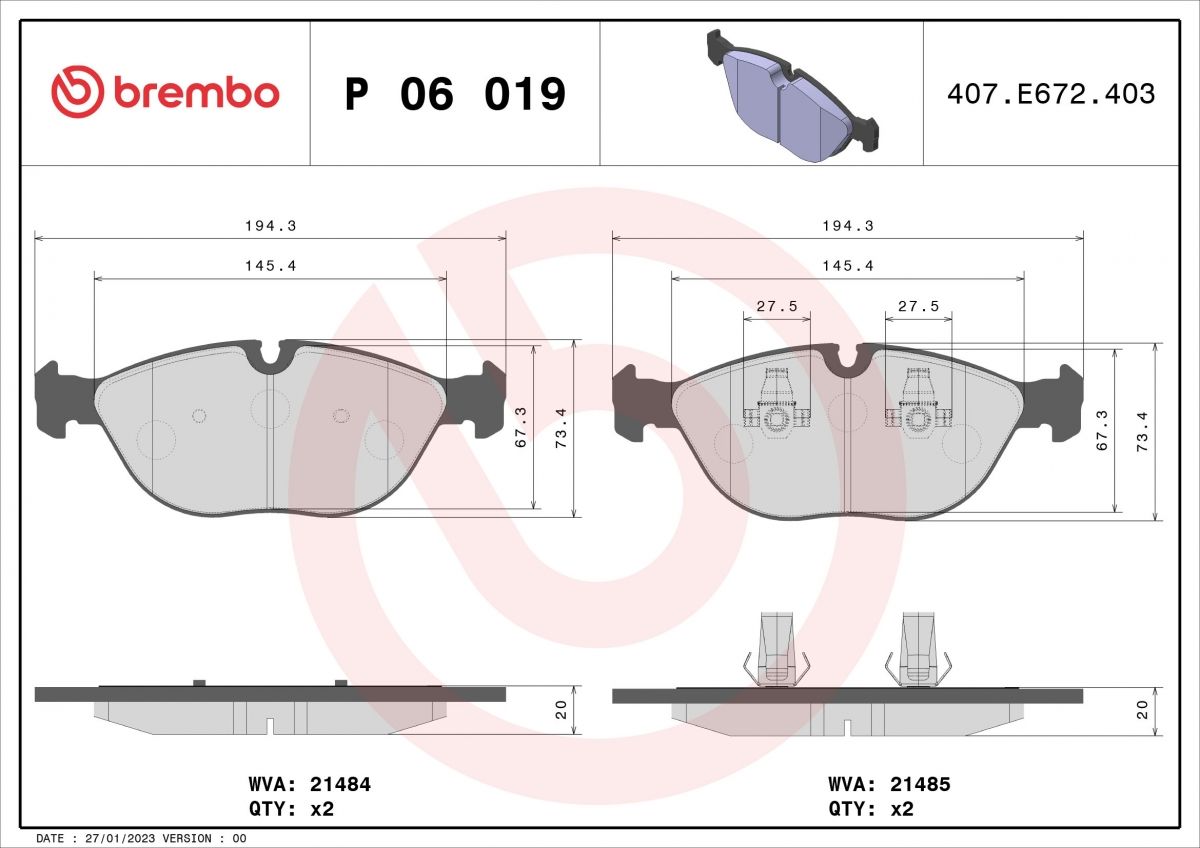 Brembo Brake Pads Set Front P06019 - Braking - Brake Pads